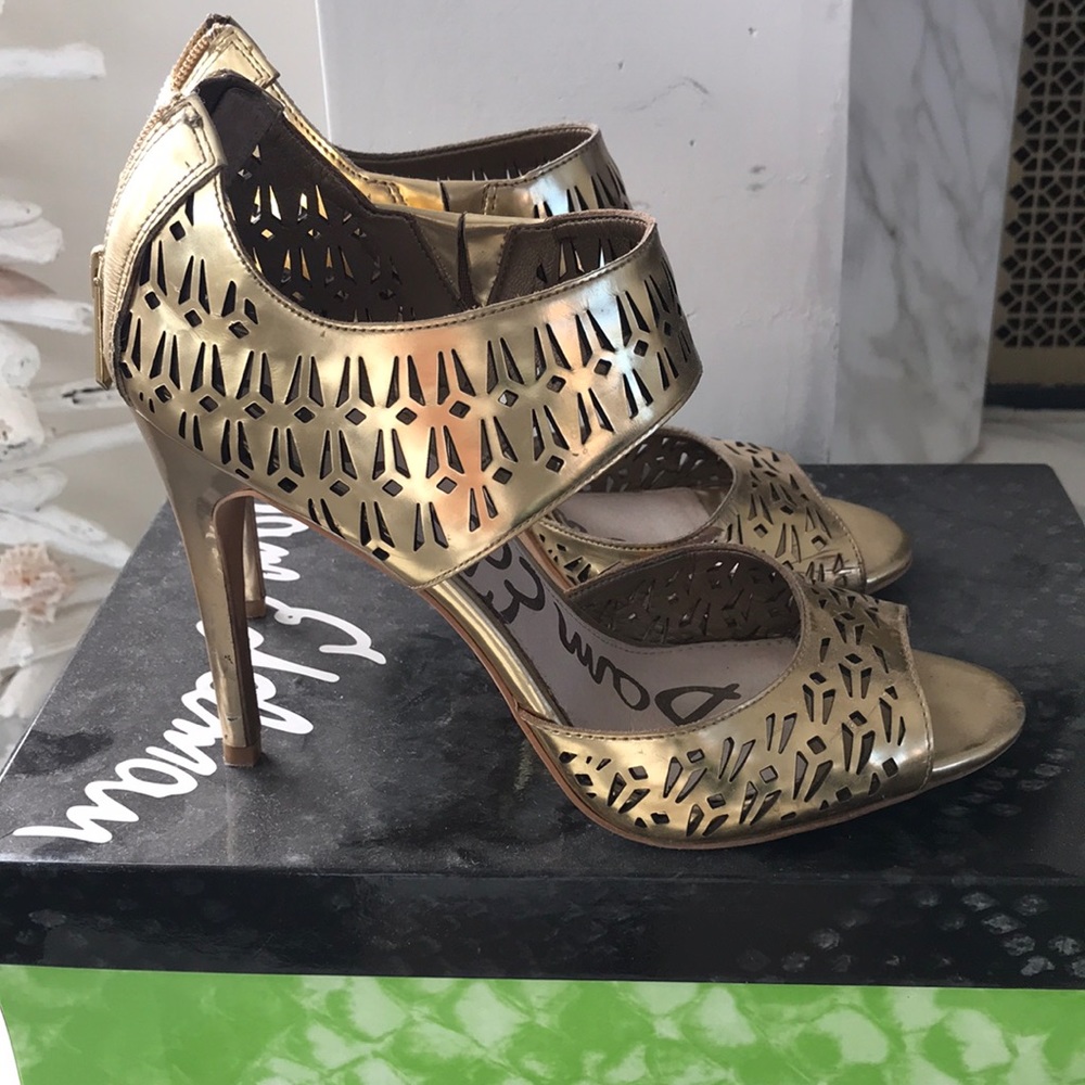 Sam Edelman Metallic Gold Sandal Pumps - Gem